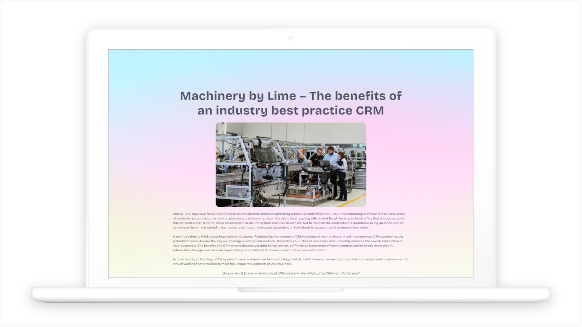 The benefits of CRM for the machinery industry - Lime Technologies
